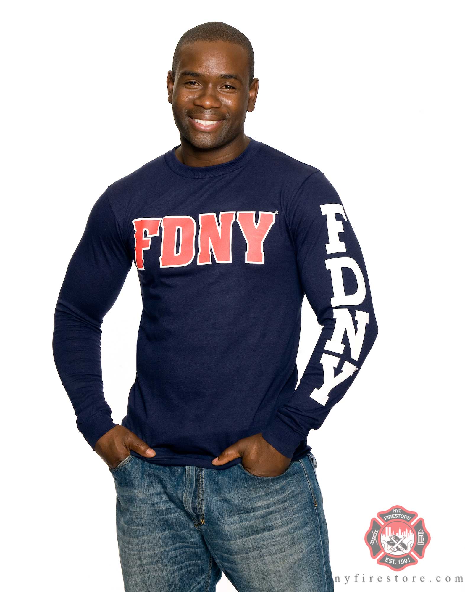 FDNY Navy "Keep Back 200 Feet" Long Sleeve Tee Shirt